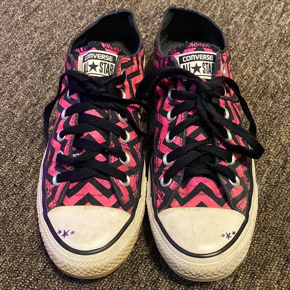 Converse | Shoes | Vintage Pink And Black Star Striped Black Lace ...